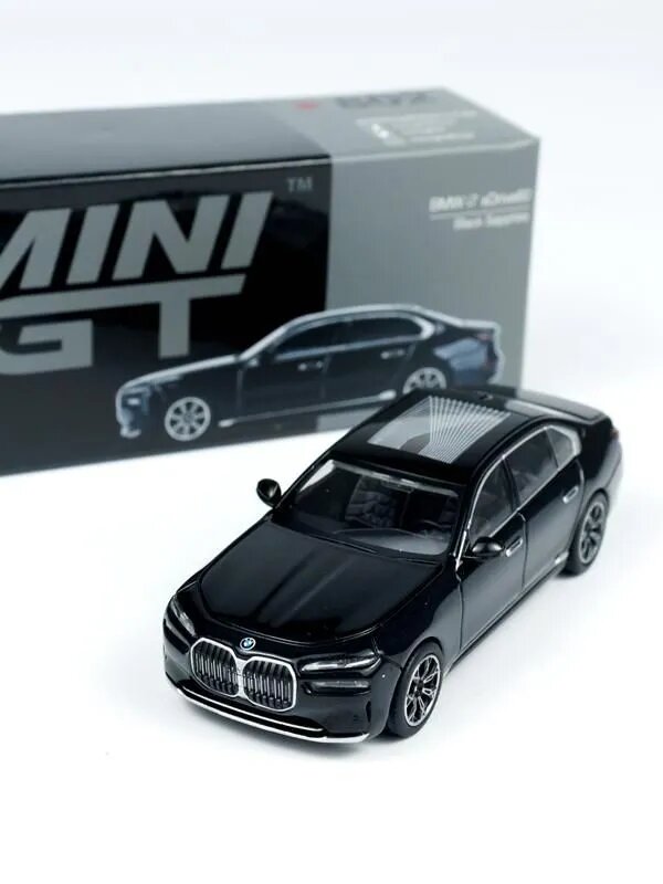 Машинка TSM MINI GT 1/64 BMW i7 eDrive50 Black Sapphire #802 Die-cast Alloy Car Model Collection Display Gift