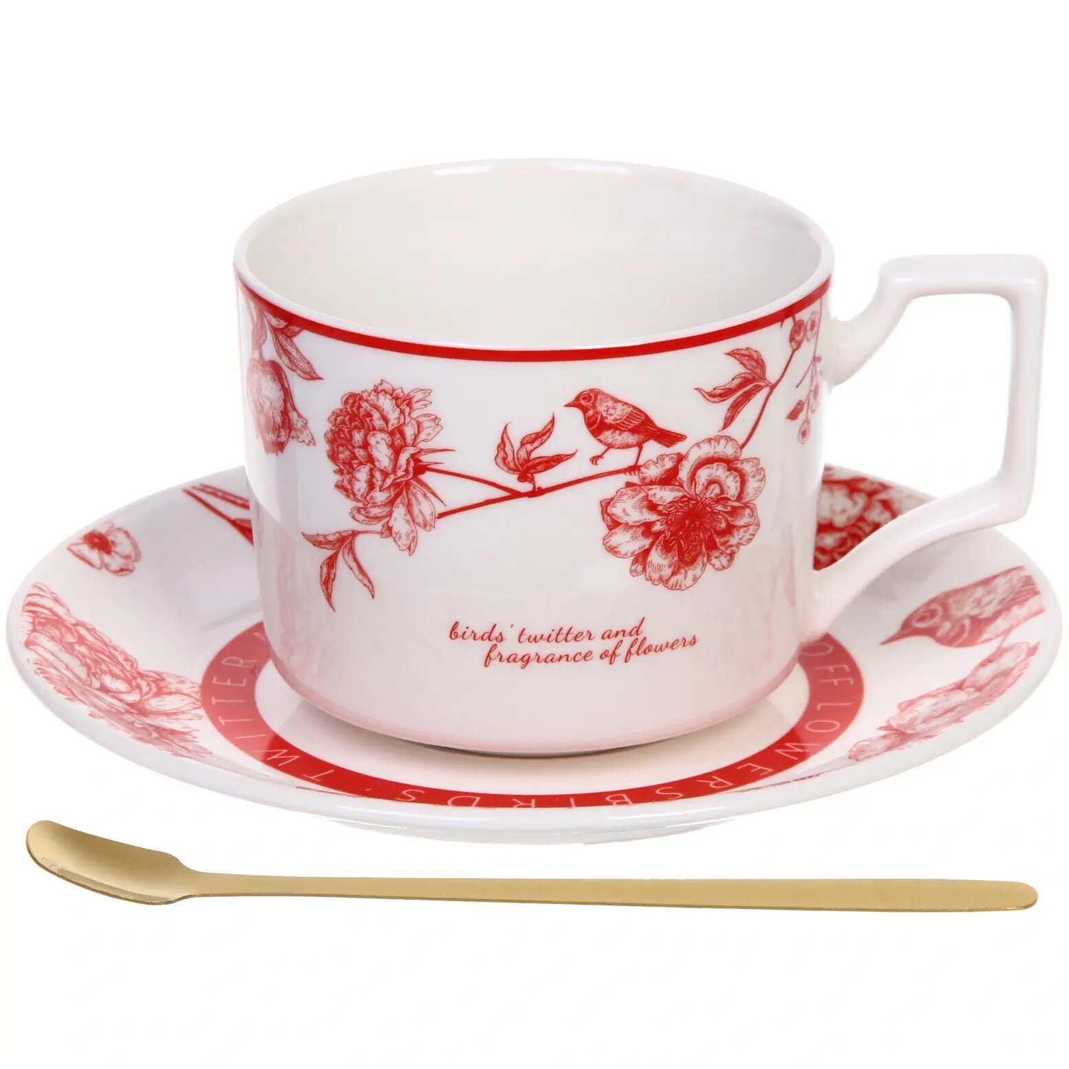 Чайная пара «Шарм» кружка 270 мл, блюдце, ложка из керамики, красная