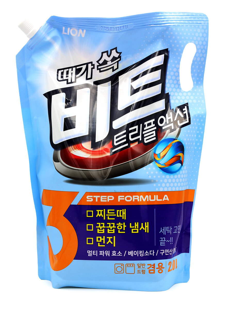 LION Гель концентрат для стирки с ферментами, содой и лимонной кислотой Beat Triple Action, 2000 мл