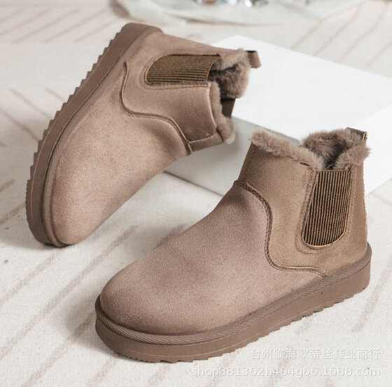 2025 новые осенне-зимние женские зимние ботинки, однотонные, большого размера, меховые, хлопковые, с резинкой, с толстым дном, короткие, с босоножками, женские хлопковые ботинки