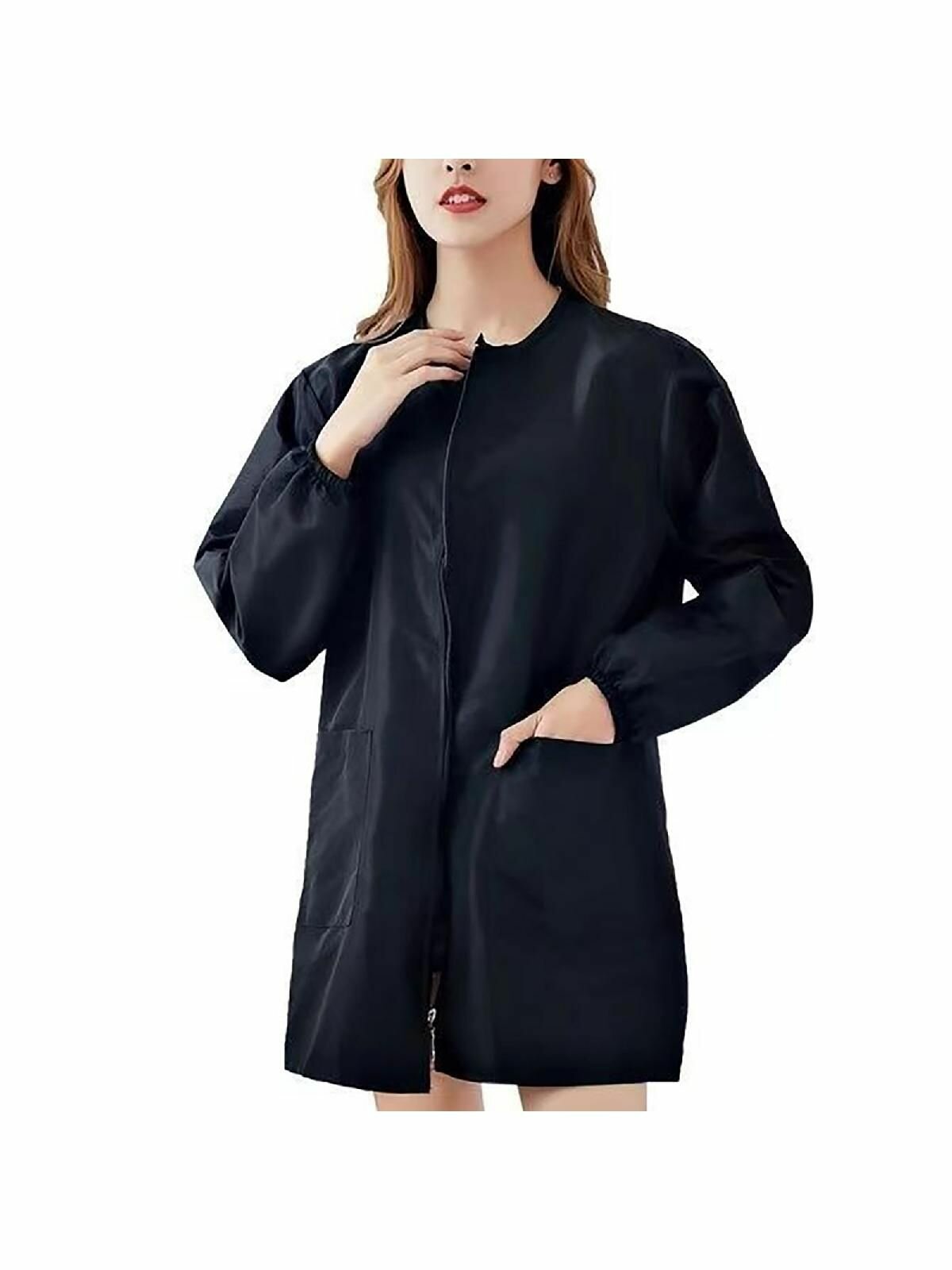 Непромокаемый халат для парикмахеров с короткими/длинными рукавами и карманом для салонов и зоомагазинов, Черный - длинные рукава