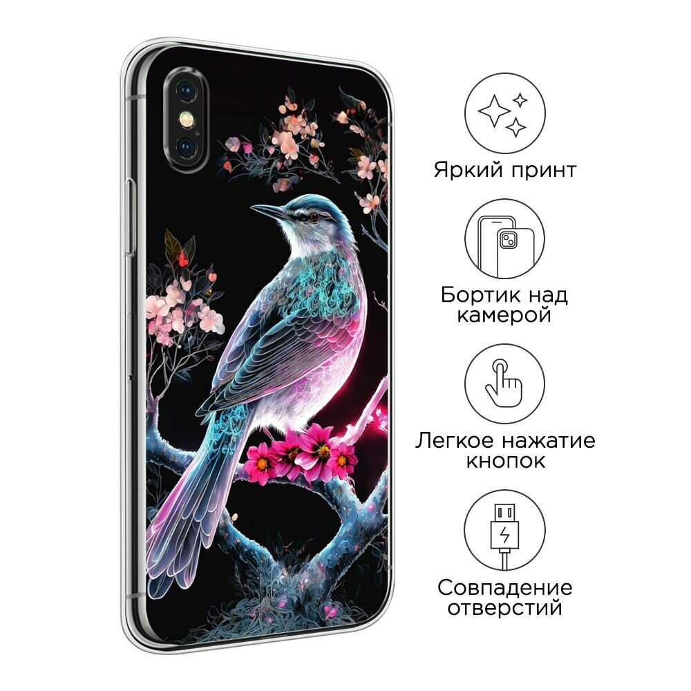 Чехол на Apple iPhone XS Max / Айфон XS Max с принтом "Птица на цветущем дереве" — фото 1