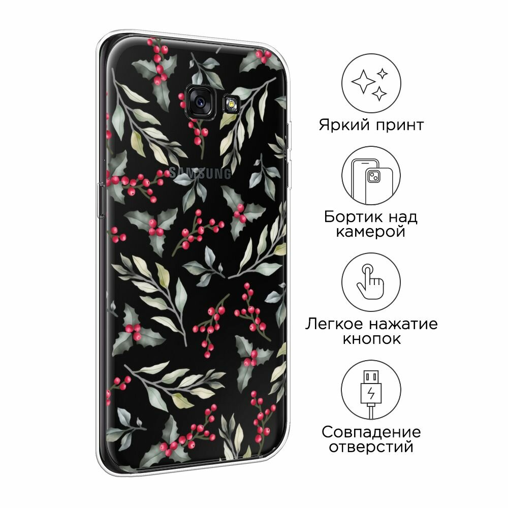 Чехол на Samsung Galaxy A7 2017 / Самсунг Галакси А7 2017 с принтом Зимние ягоды паттерн, прозрачный — фото 1