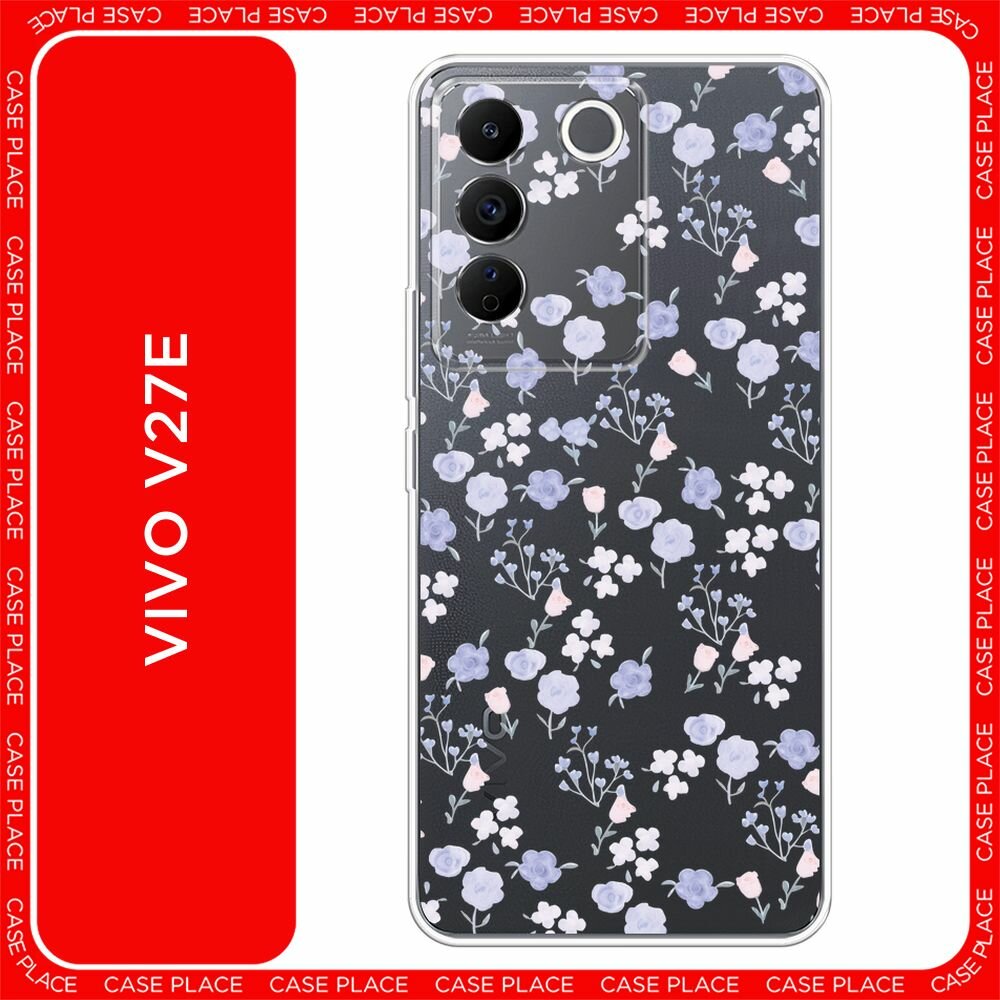 Чехол на Vivo V27e / Виво V27e с принтом "Сиреневые розы паттерн", прозрачный