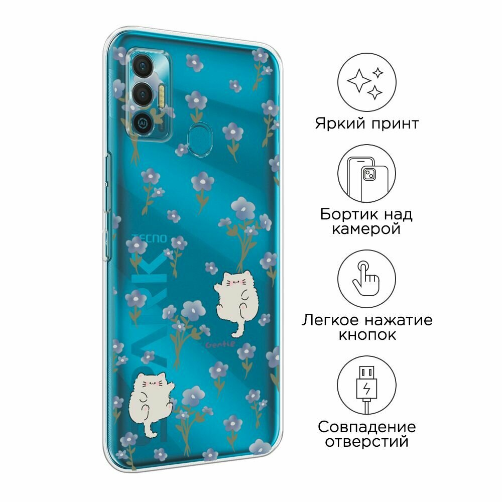 Чехол на Tecno Spark 7 / Техно Спарк 7 с принтом "Gentle cats", прозрачный — фото 1