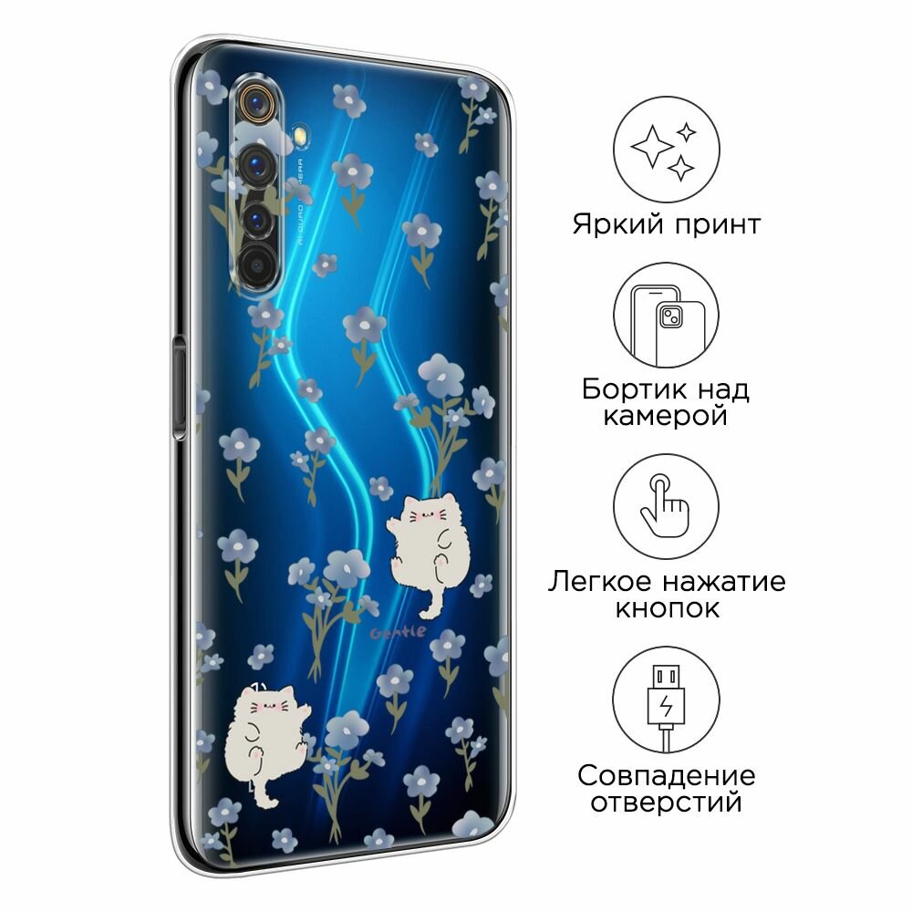 Чехол на Realme 6 Pro / Реалми 6 Про с принтом "Gentle cats", прозрачный — фото 1