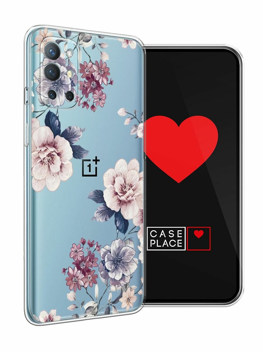 Чехол на OnePlus 9R / ВанПлас 9R с принтом "Нежные винтажные цветы", прозрачный — фото 1