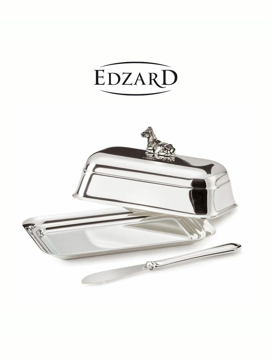 Масленка Edzard "Kuh", посеребренная, с ножом, 180г масла, 13см