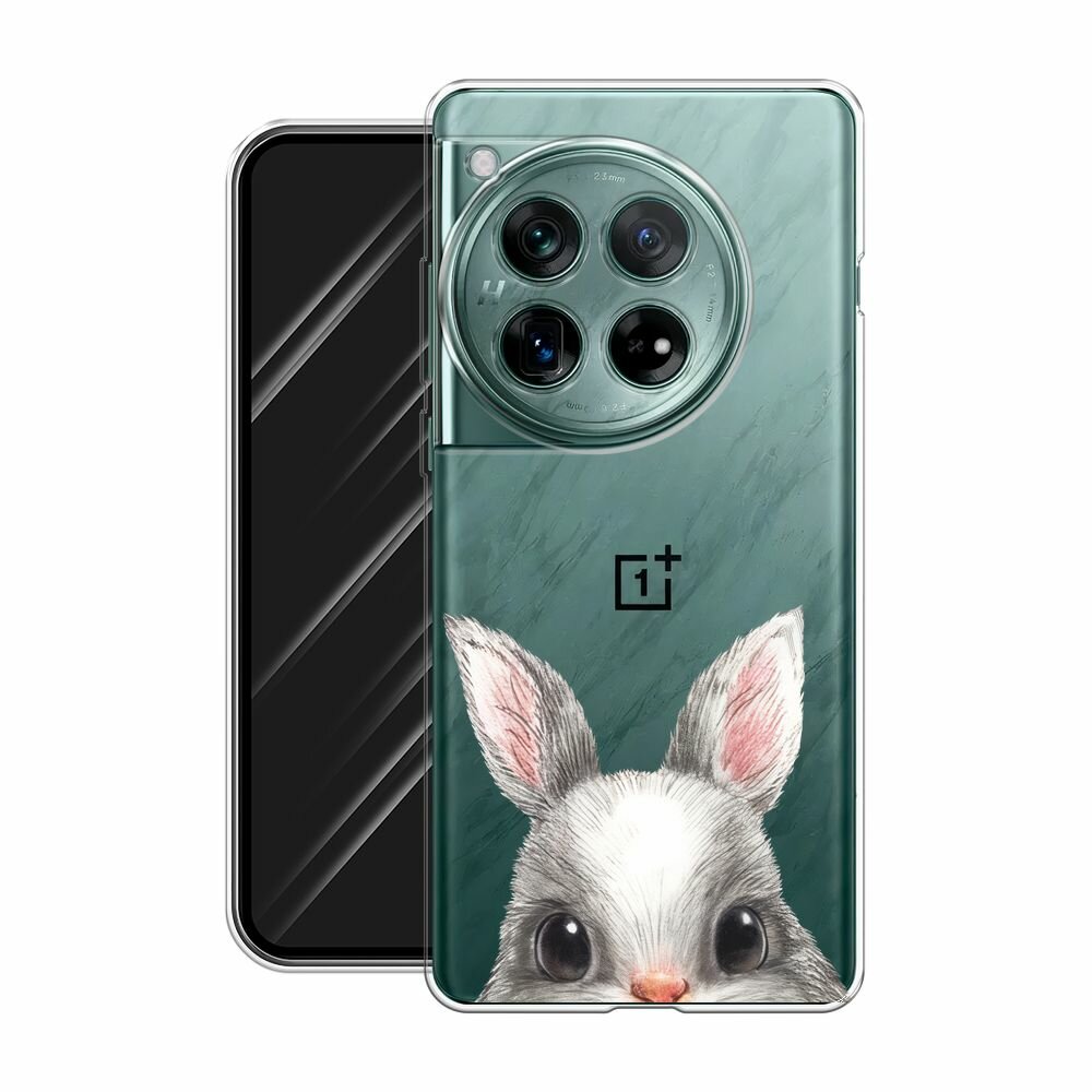 Чехол на OnePlus 12 / Ван Плас 12 с принтом "Карандашный кролик 2 - 8 марта", прозрачный — фото 1