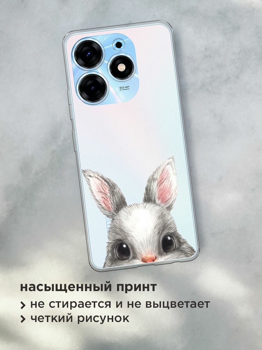 Чехол на Tecno Spark 10 Pro / Текно Спарк 10 Про с принтом "Карандашный кролик 2 - 8 марта", прозрачный — фото 1