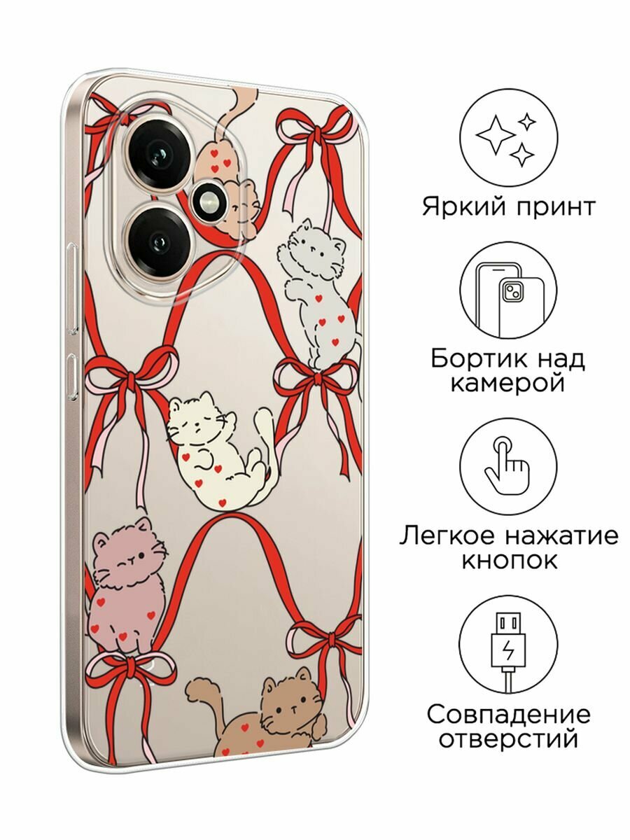 Чехол на Honor 400 / Хонор 400 с принтом "Котики в ленточках 2", прозрачный — фото 1
