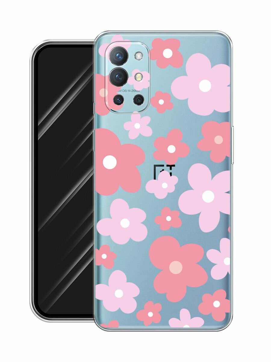 Чехол на OnePlus 9R / ВанПлас 9R с принтом "Нежные розовые цветочки рисунок", прозрачный — фото 1