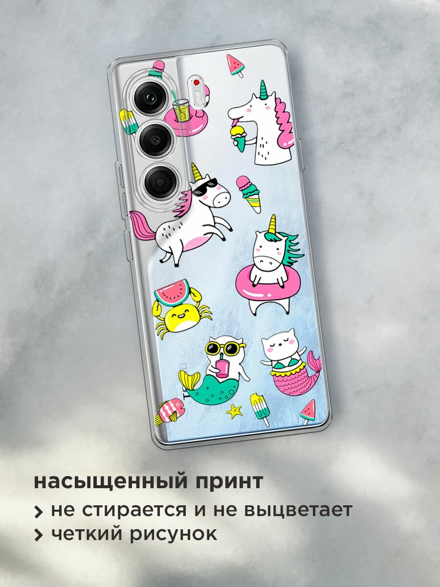 Чехол на Tecno Camon 40 Pro 5G / Текно Камон 40 Про 5G с принтом "Единороги в отпуске", прозрачный — фото 1