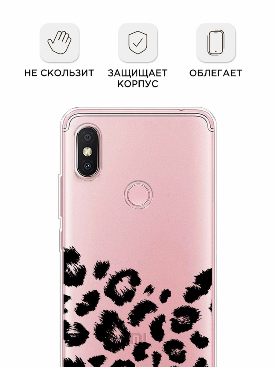 Чехол на Xiaomi Redmi S2 (Redmi Y2) / Сяоми Редми С2 (Редми Y2) с принтом "Окрас леопарда фон черный", прозрачный — фото 1
