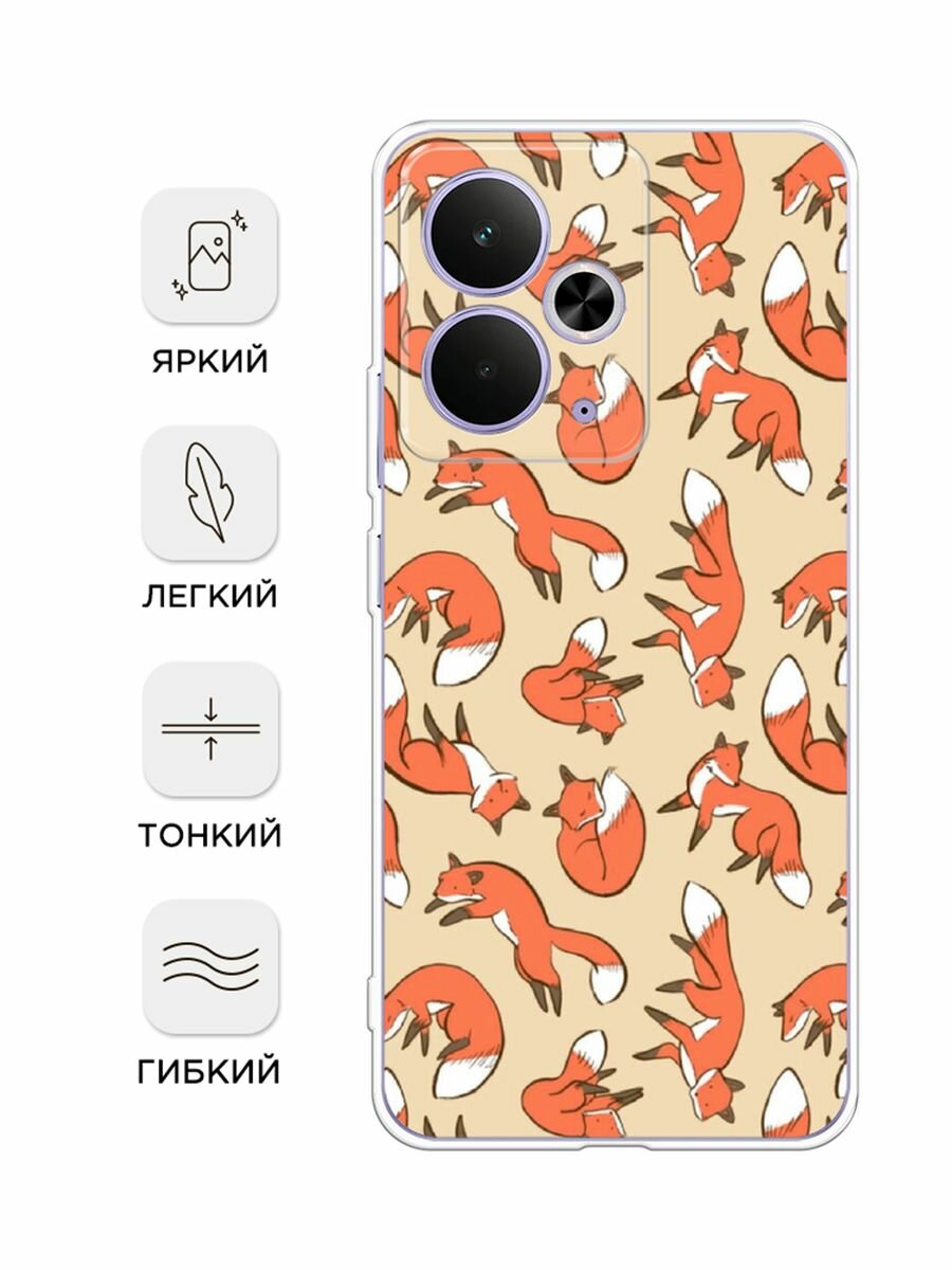 Силиконовый чехол на Realme 14T / Реалми 14Т с принтом "Лисички фон" — фото 1