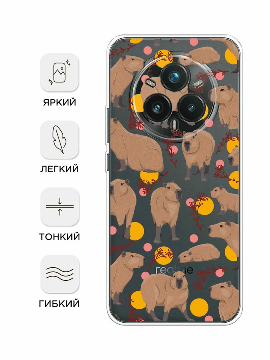 Чехол на Realme 14 Pro / Реалми 14 Про с принтом "Капибара паттерн", прозрачный — фото 1