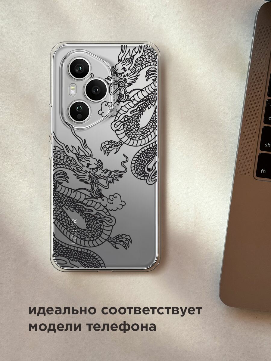 Чехол на Honor 400 Pro / Хонор 400 Про с принтом "Два китайских дракона", прозрачный — фото 1