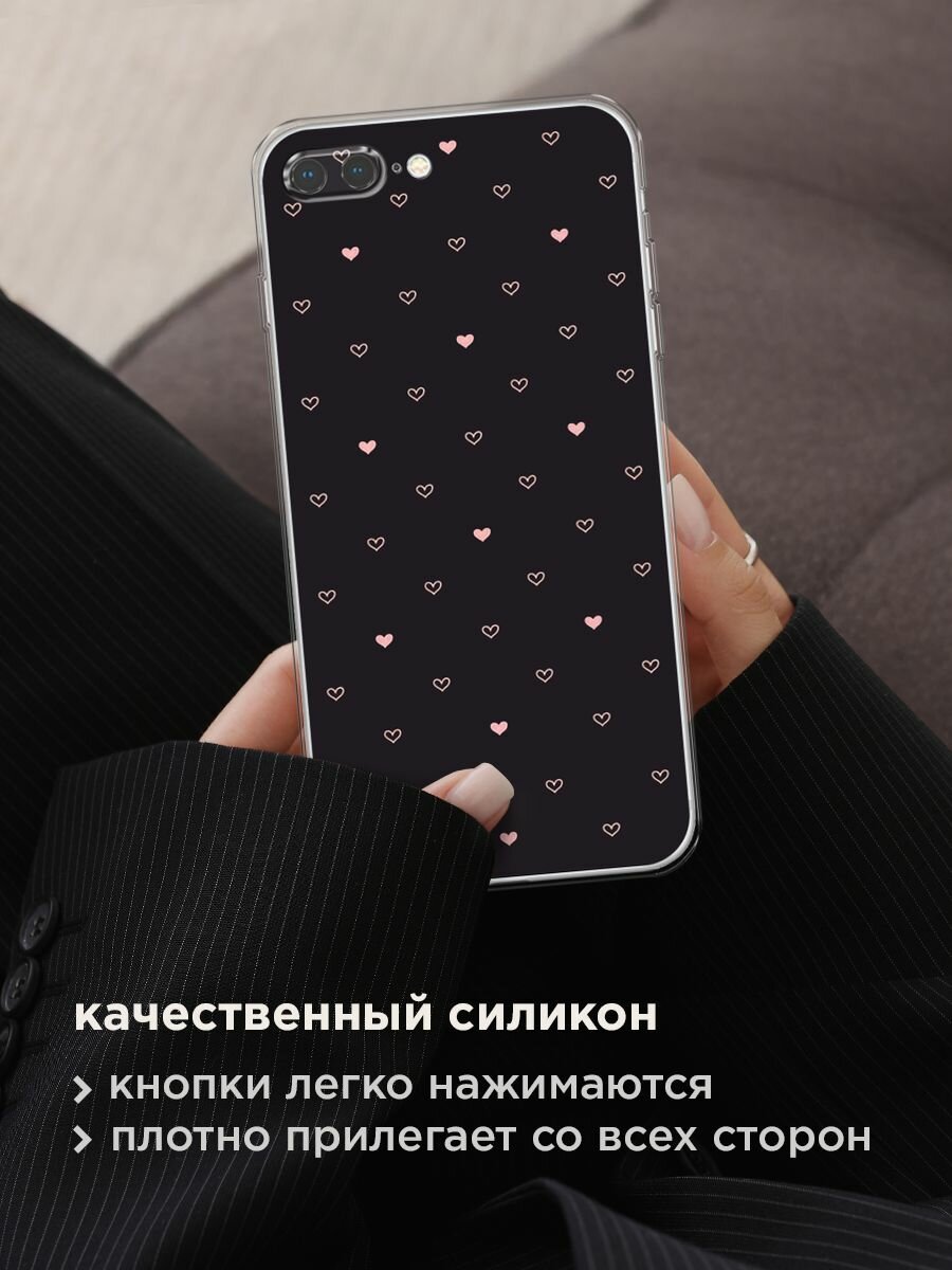 Чехол на Apple iPhone 7 Plus / Айфон 7 Плюс с принтом "Черный фон и сердечки" — фото 1