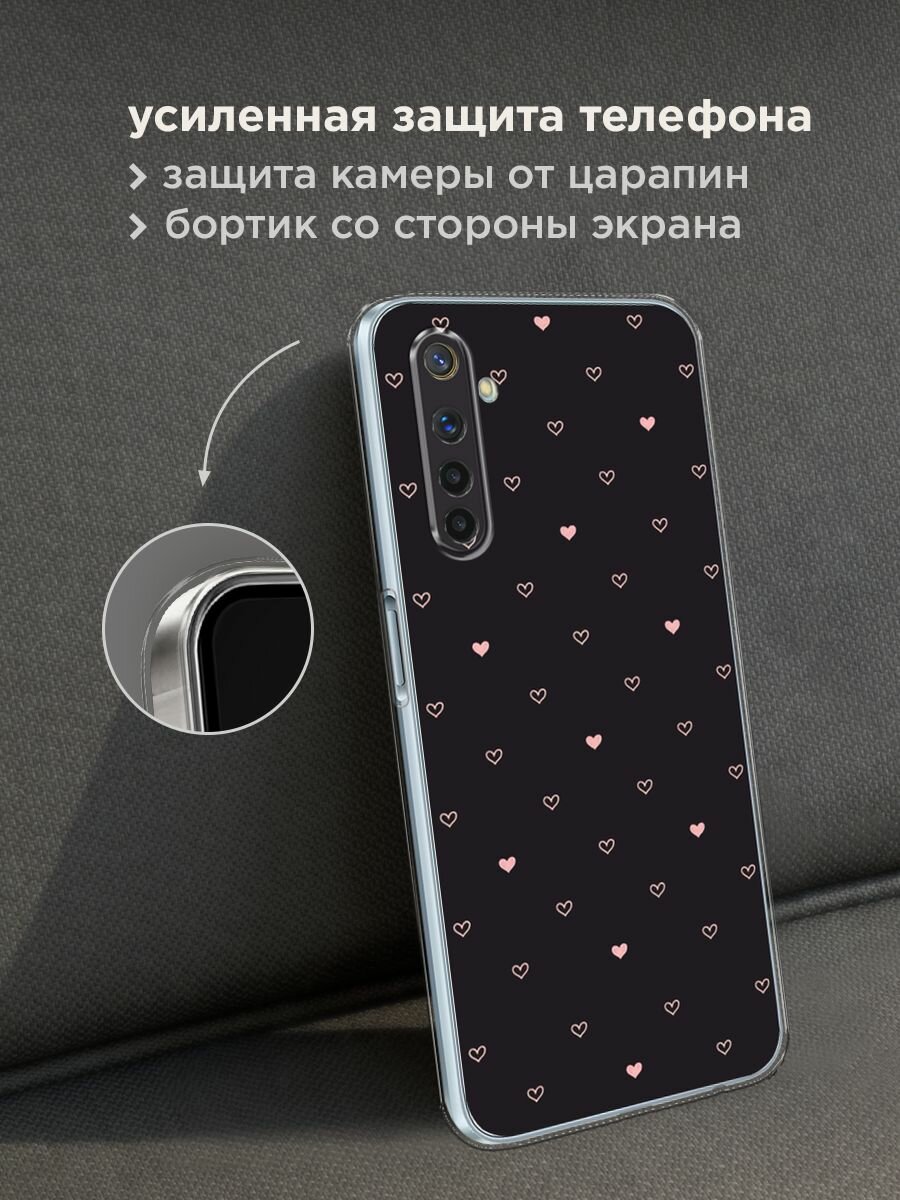 Чехол на Realme 6 / Реалми 6 с принтом "Черный фон и сердечки" — фото 1