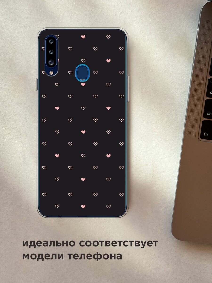 Чехол на Samsung Galaxy A20s / Самсунг Галакси A20s с принтом "Черный фон и сердечки" — фото 1