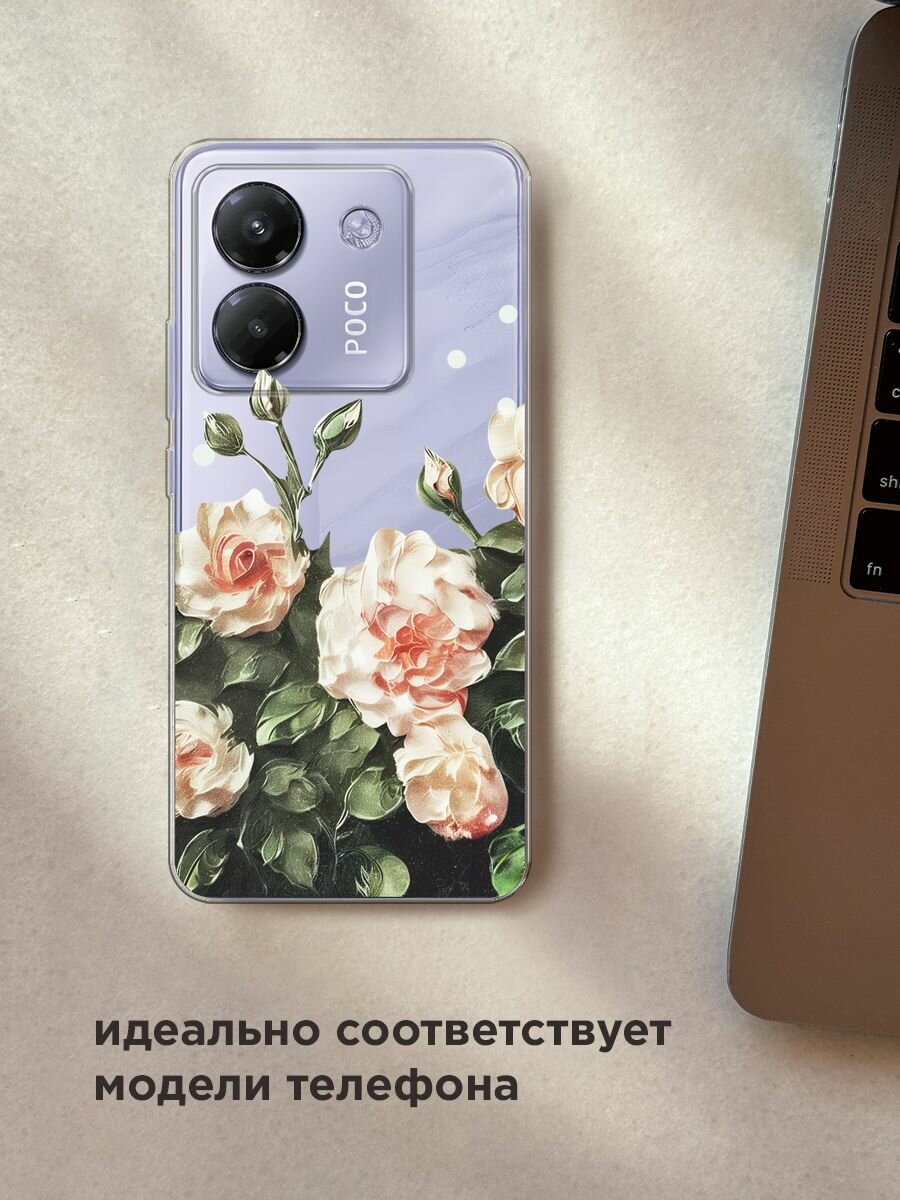Чехол на Poco M7 Pro / Поко М7 Про с принтом "Цветочная картина 2", прозрачный — фото 1