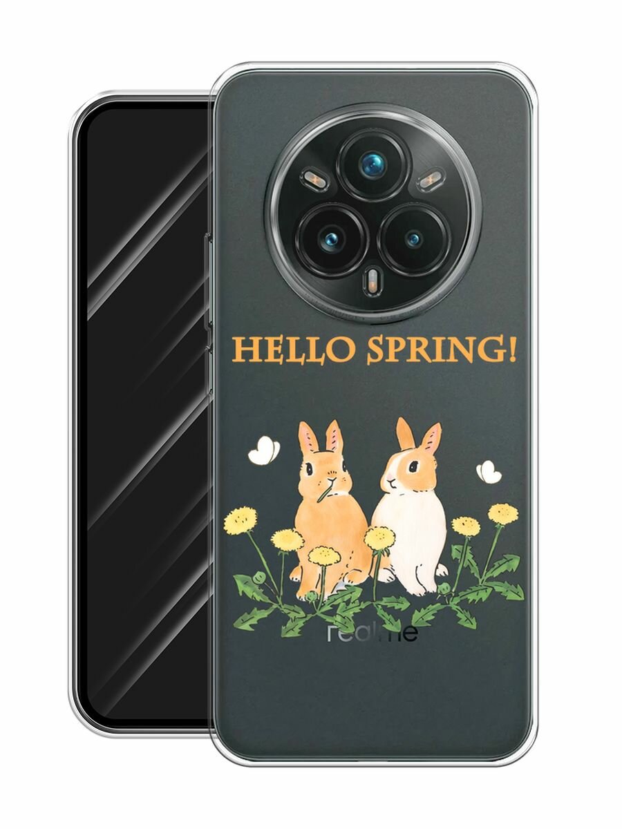 Чехол на Realme 14 Pro / Реалми 14 Про с принтом "Весенние кролики", прозрачный — фото 1