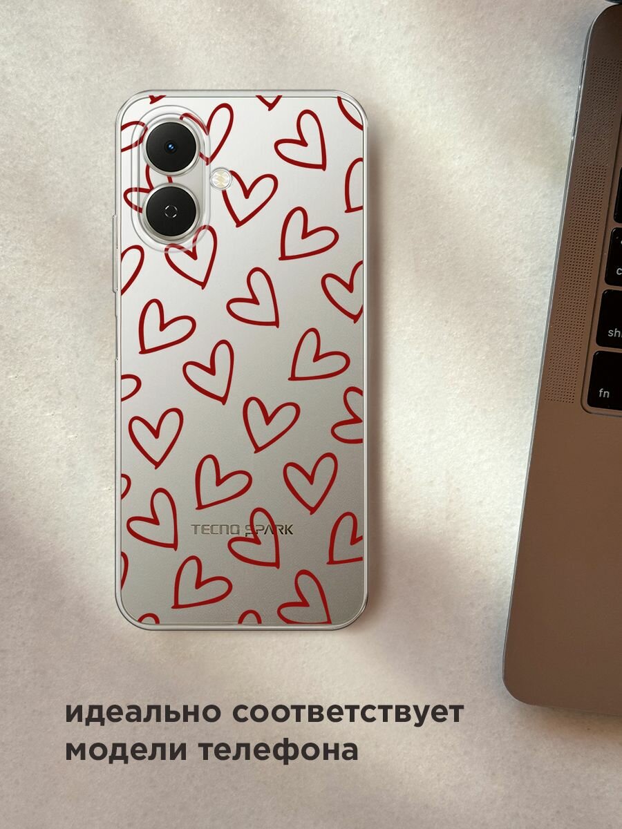 Чехол на Tecno Spark Go 2 / Текно Спарк Го 2 с принтом "Little hearts doodles 2 - 14 февраля", прозрачный — фото 1