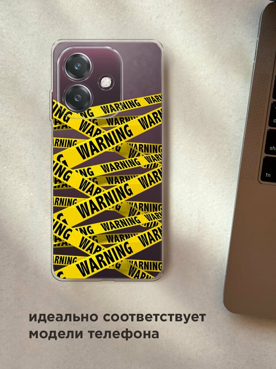 Чехол на Oppo A3/A3x / Оппо А3/A3x с принтом "Warning!", прозрачный — фото 1