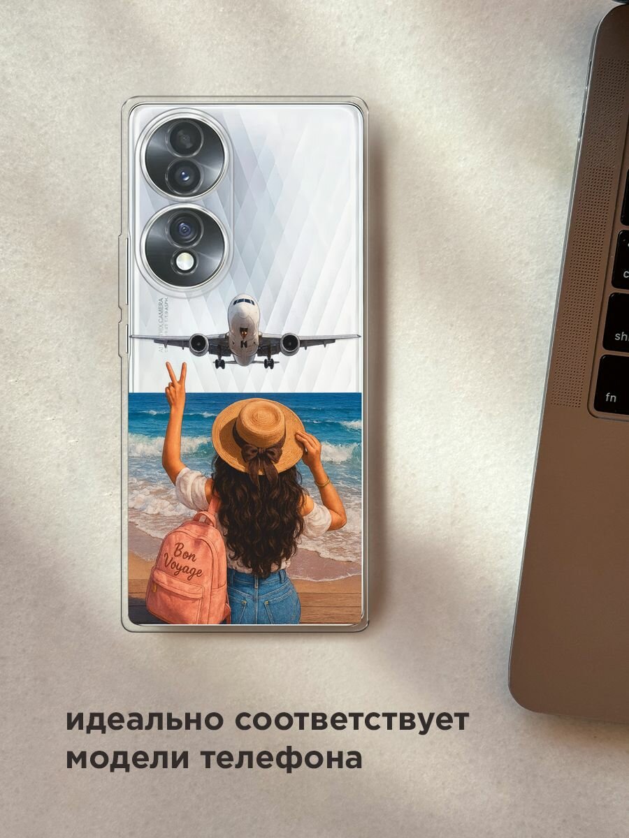 Чехол на Honor 70 / Хонор 70 с принтом "Bon Voyage", прозрачный — фото 1