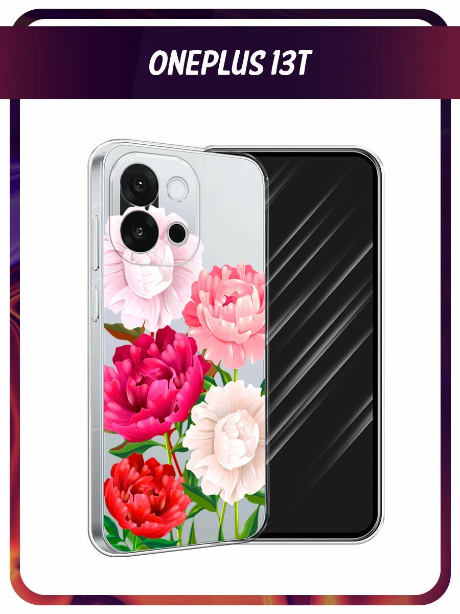 Чехол на OnePlus 13T / Ван Плас 13Т с принтом "Большие пионы", прозрачный