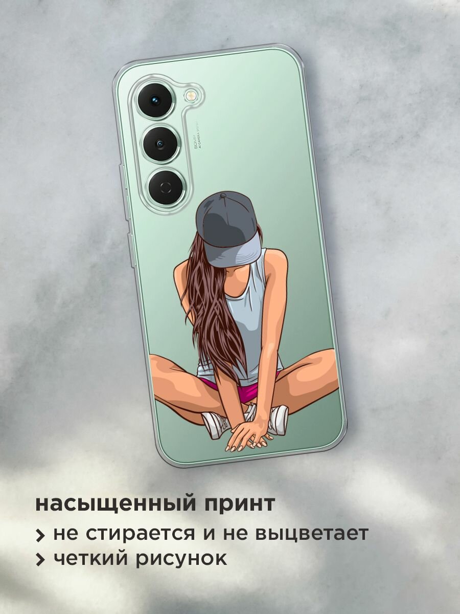 Чехол на Tecno Spark 40 Pro / Текно Спарк 40 Про с принтом "Девушка в кепочке", прозрачный — фото 1