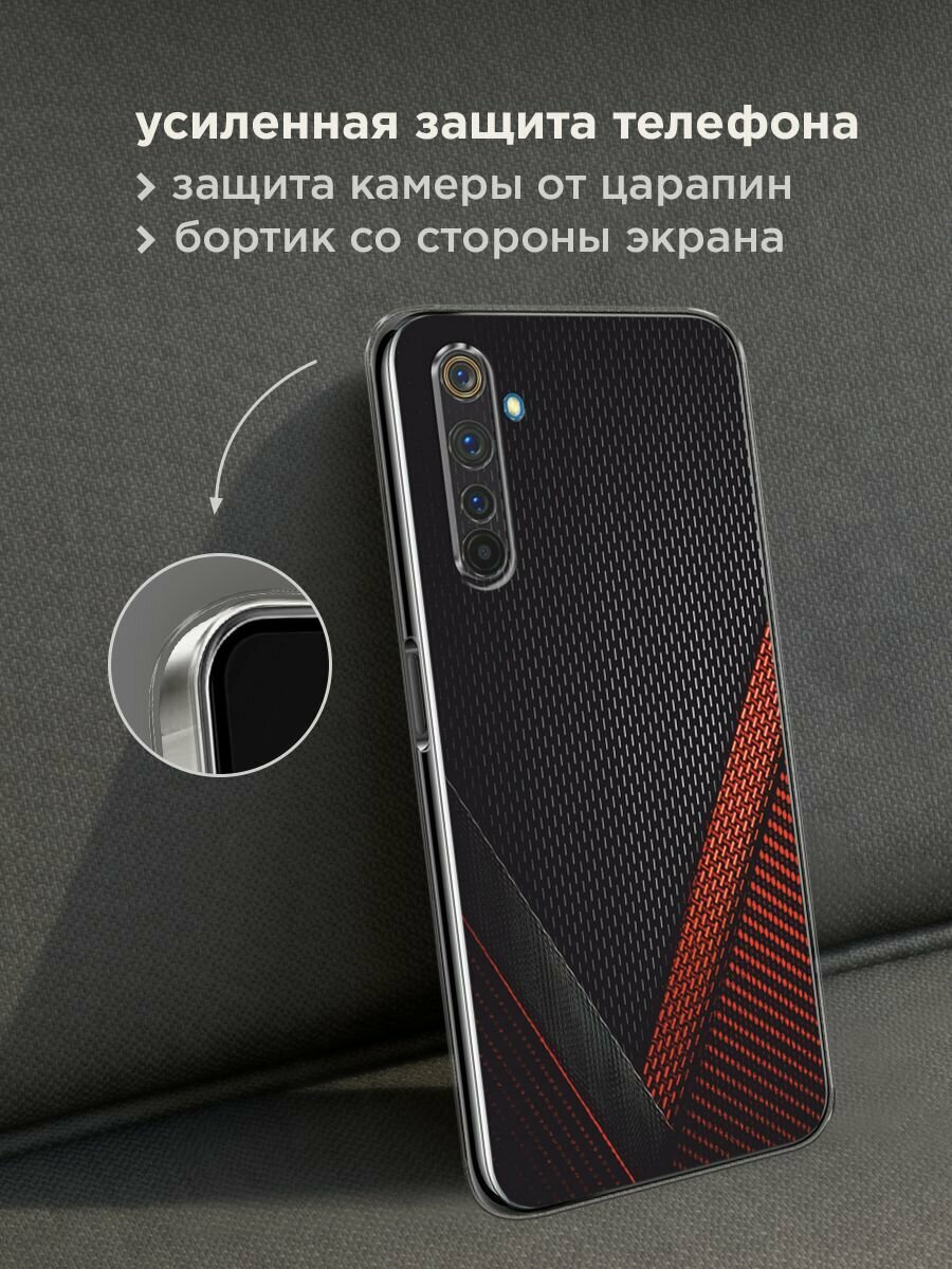Чехол на Realme 6 Pro / Реалми 6 Про с принтом "Красный карбон" — фото 1