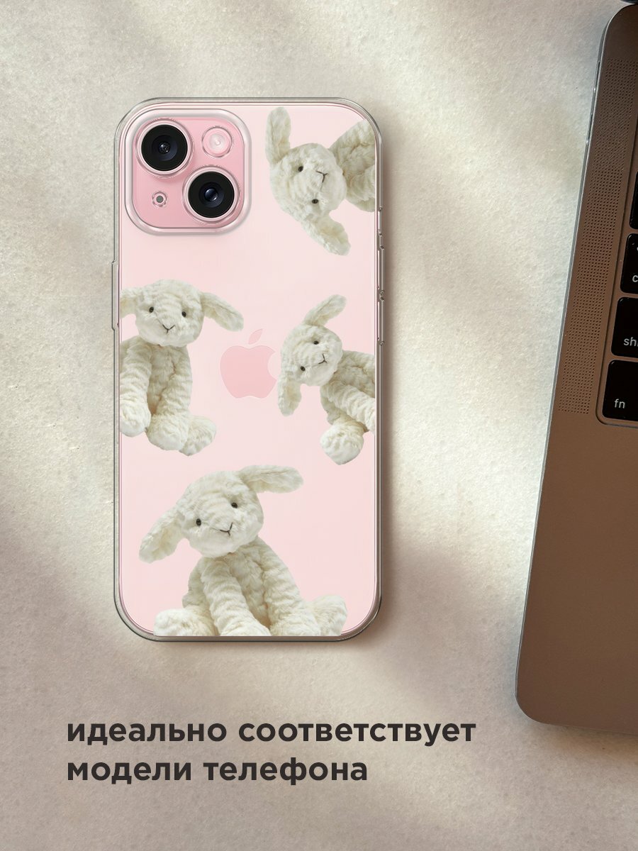 Чехол на Apple iPhone 15 / Айфон 15 с принтом "Плюшевые овечки", прозрачный — фото 1