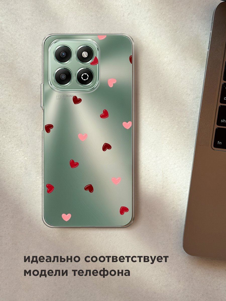 Чехол на Honor X6b / Хонор X6b с принтом "Бордовые сердечки 2" — фото 1