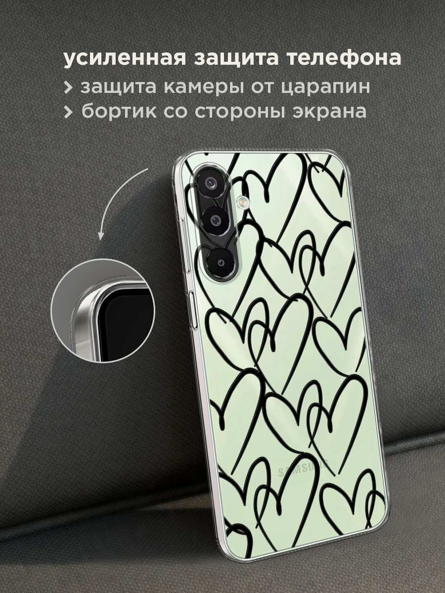 Чехол на Samsung Galaxy M16 / Самсунг Галакси М16 с принтом "Hearts doodle black 1" — фото 1