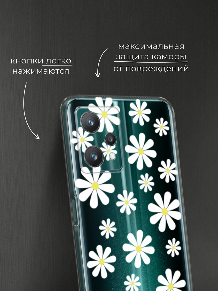 Чехол на Realme 9 5G / Реалми 9 5G с принтом "Большие ромашки", прозрачный — фото 1