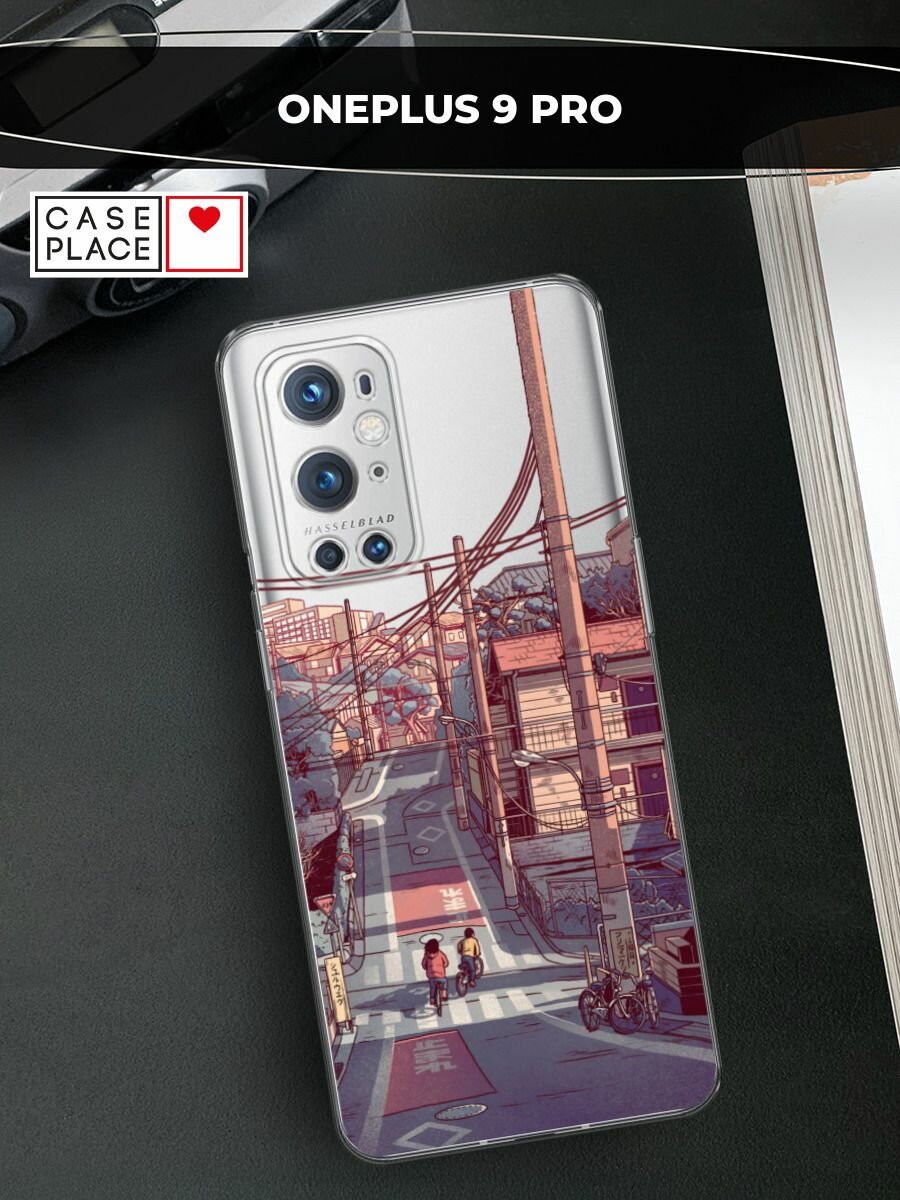 Чехол на OnePlus 9 Pro / ВанПлас 9 Про с принтом "Закат на японской улице", прозрачный