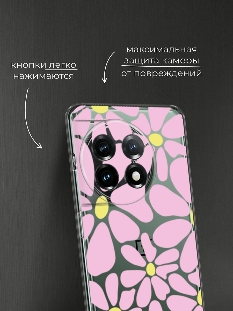 Чехол на OnePlus 11 / Ван Плас 11 с принтом "Розовые лепестки 2", прозрачный — фото 1