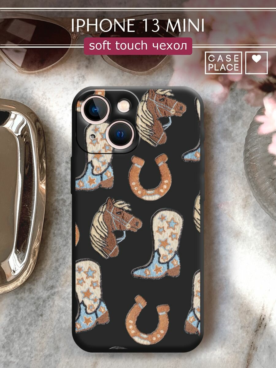 Чехол на Apple iPhone 13 mini / Айфон 13 Мини с принтом "Конь, подкова и сапог 2"