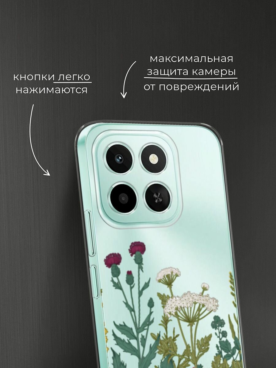Чехол на Honor X6c / Хонор X6c с принтом "Дикие полевые цветы", прозрачный — фото 1