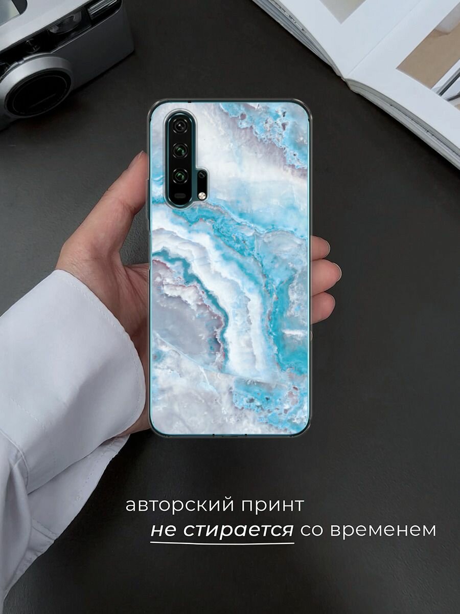 Чехол на Honor 20 Pro / Хонор 20 Про с принтом "Нежно-голубой мрамор" — фото 1