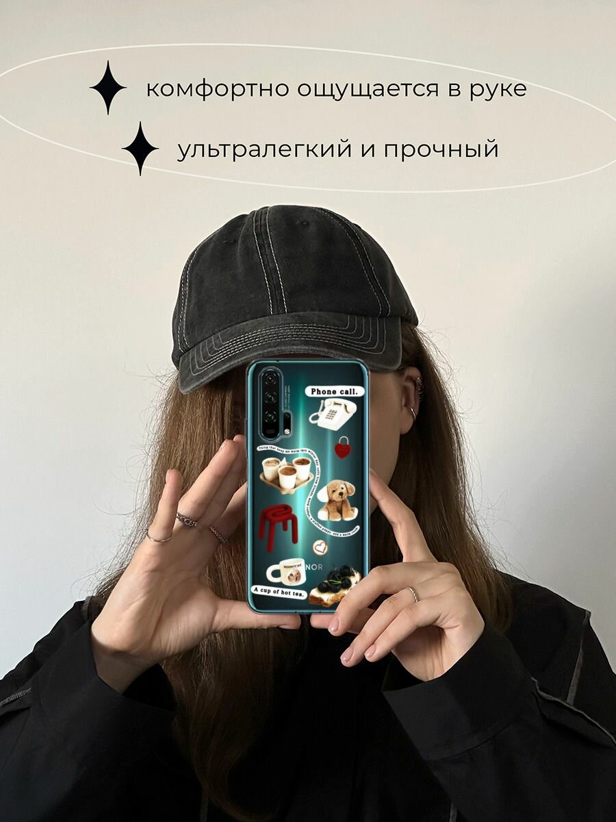 Чехол на Honor 20 Pro / Хонор 20 Про с принтом "Phone call", прозрачный — фото 1