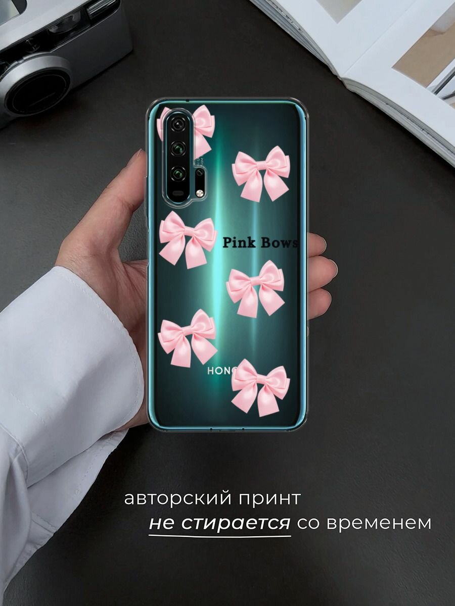 Чехол на Honor 20 Pro / Хонор 20 Про с принтом "Pink Bows", прозрачный — фото 1
