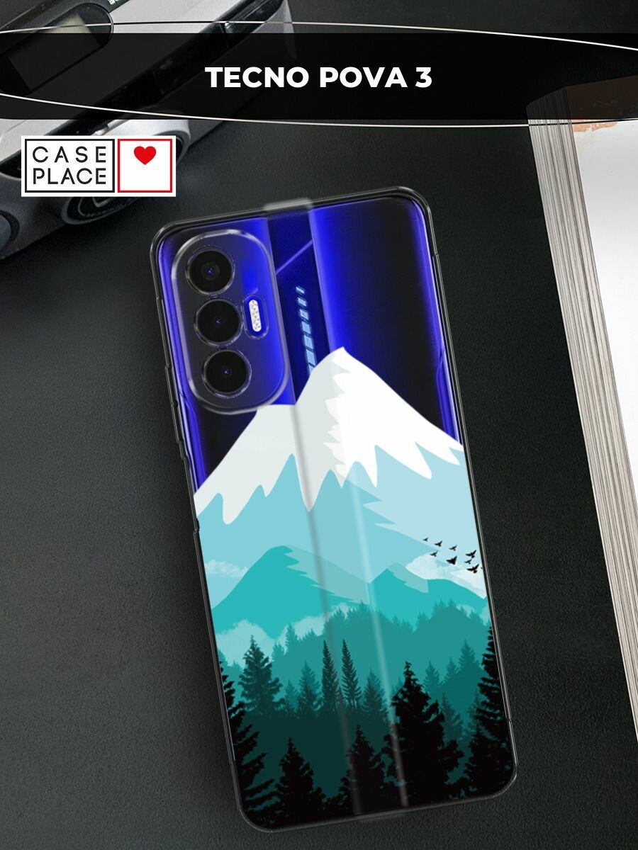 Чехол на Tecno Pova 3 / Текно Пова 3 с принтом "Синяя снежная гора", прозрачный
