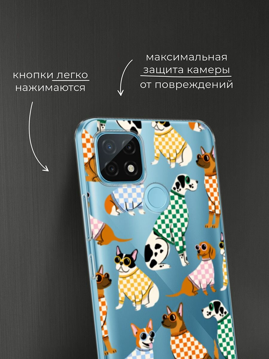 Чехол на Realme C21 / Реалми С21 с принтом "Крутые песели", прозрачный — фото 1