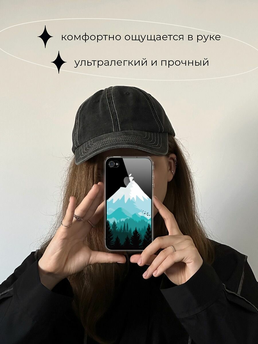 Чехол на Apple iPhone 4/4S / Айфон 4/4S с принтом "Синяя снежная гора", прозрачный — фото 1