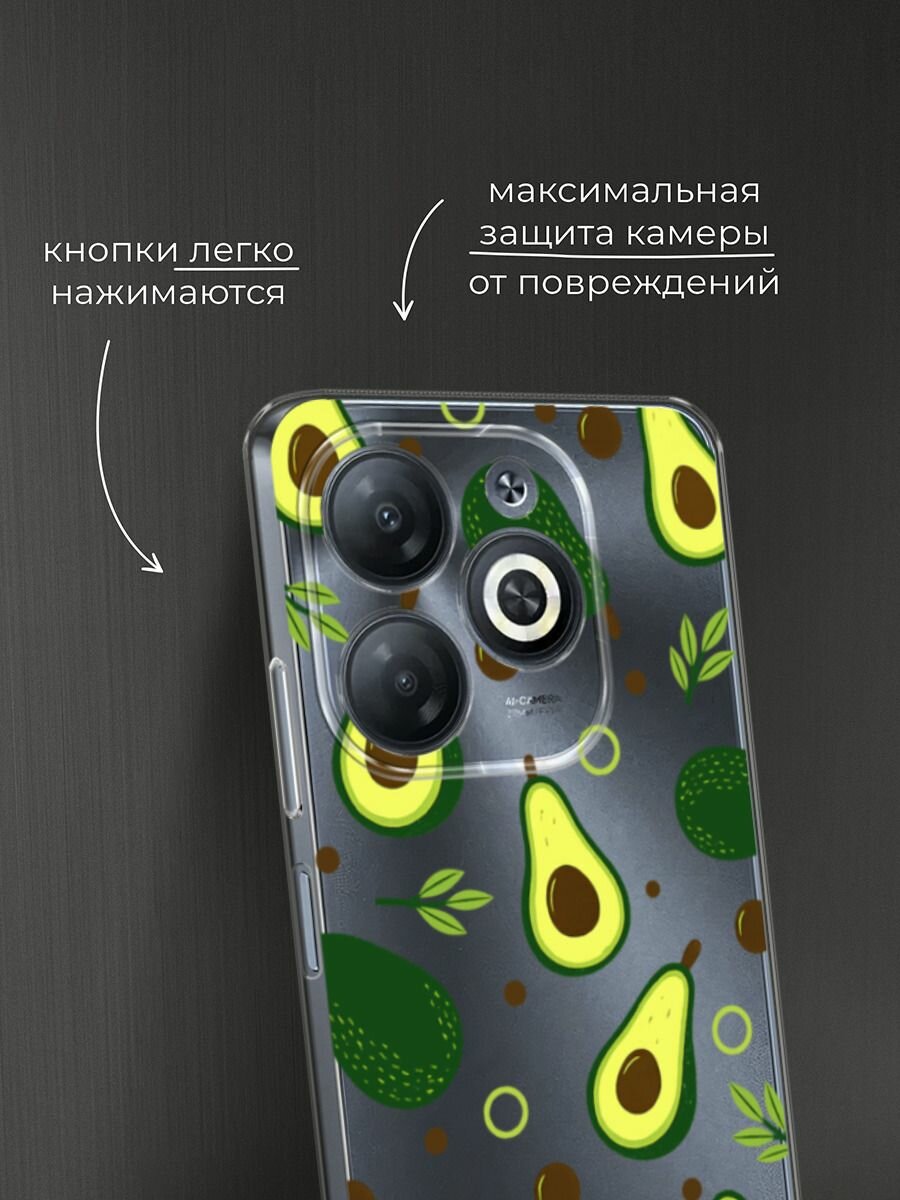 Чехол на Infinix Smart 8/8 HD/HOT 40i / Инфиникс Смарт 8/8 HD/HOT 40i с принтом "Авокадо паттерн", прозрачный — фото 1