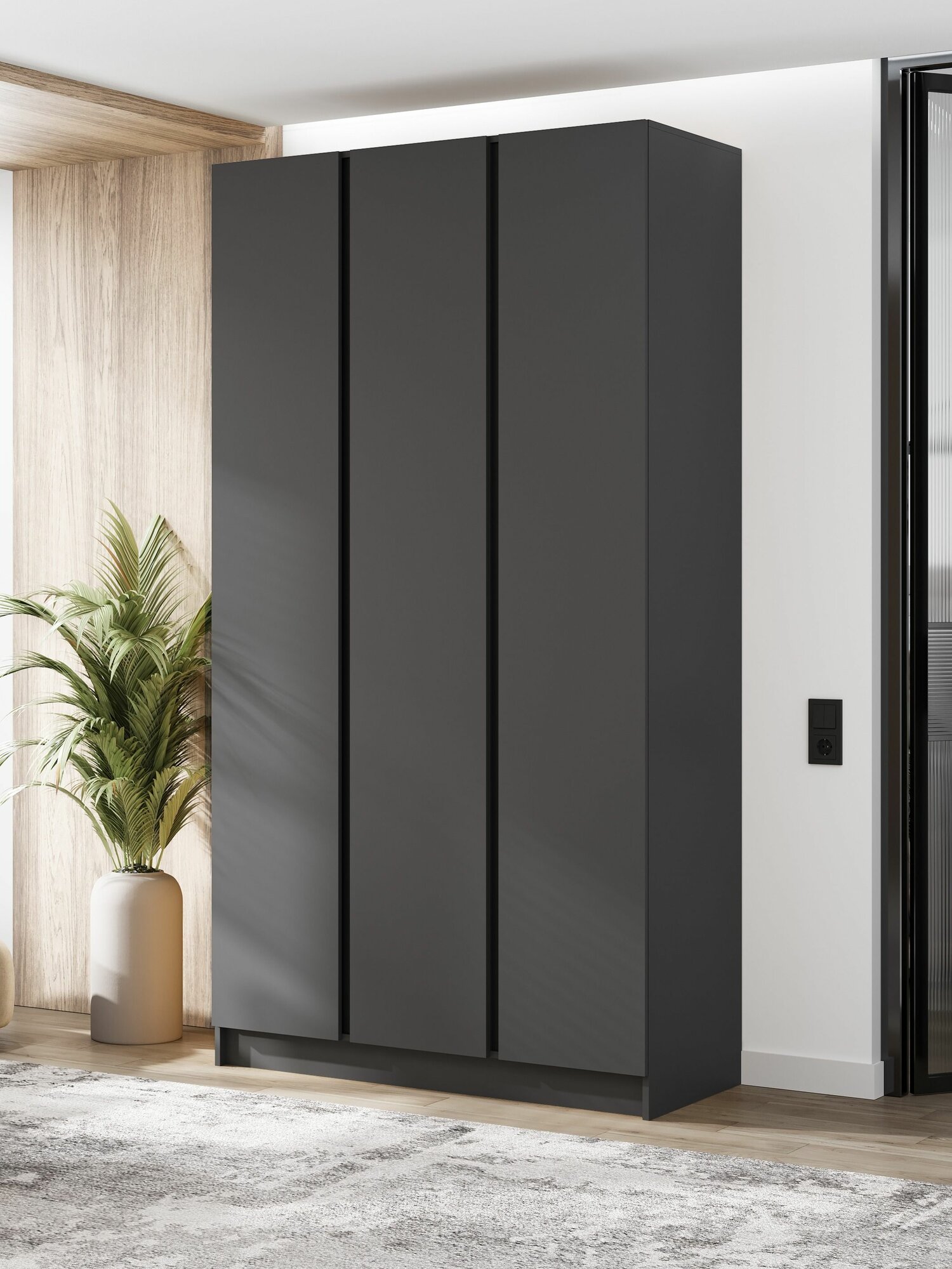 Шкаф распашной Келвин 3-х створчайтый. (1500) (Графит, Графит)