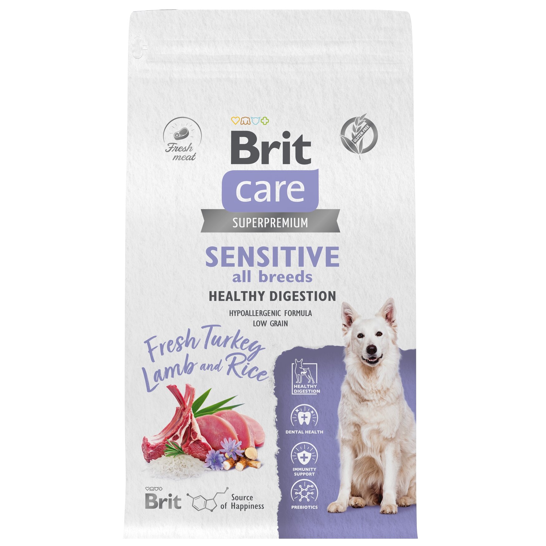 Сухой корм Brit Care Dog Adult Sensitive для взрослых собак с чувствительным пищеварением Индейка и ягненок, 1,5 кг.