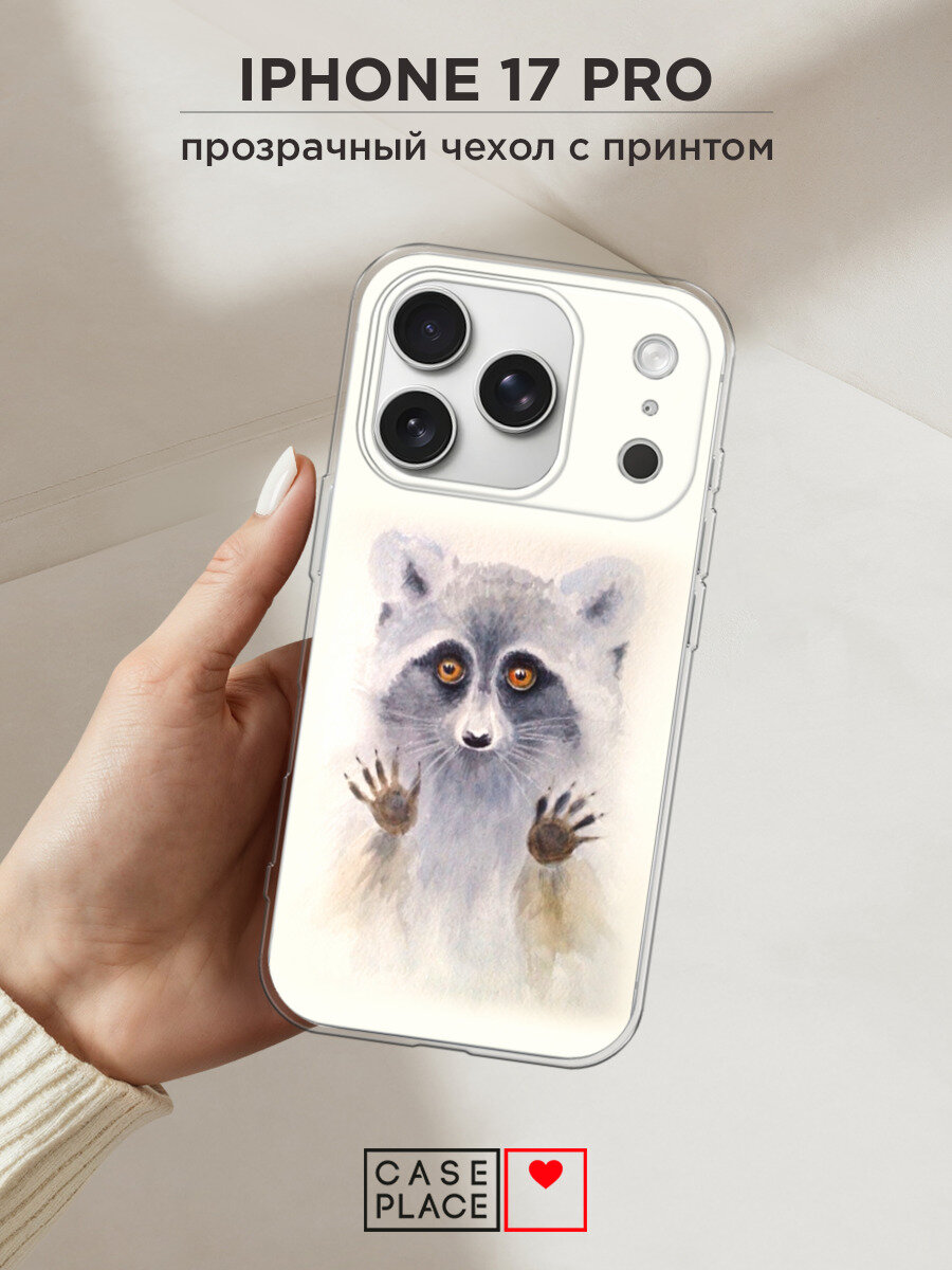 Чехол на Apple iPhone 17 Pro / Айфон 17 Про с принтом Енот за стеклом